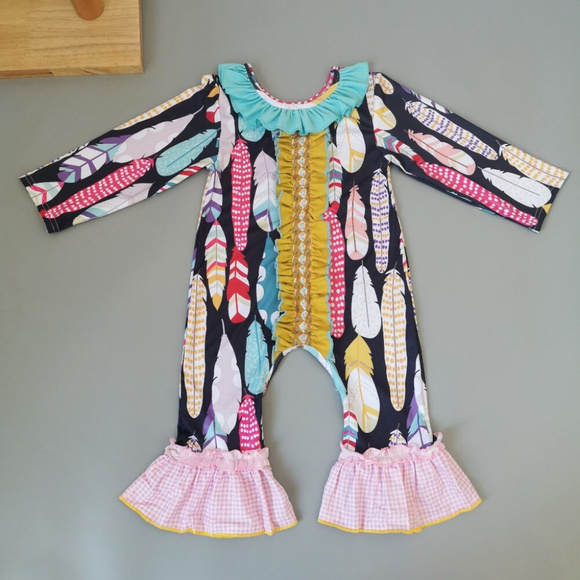 One Pieces | Boutique Feather Baby Girls Ruffle Romper Jumpsui | Poshmark